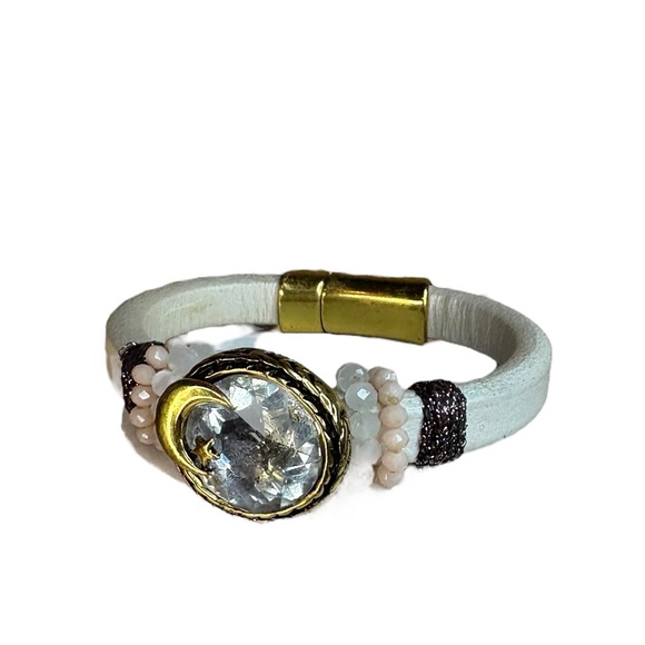 Laura Jenelle | Jewelry | Laura Jenelle Chic White And Gold Bracelet ...